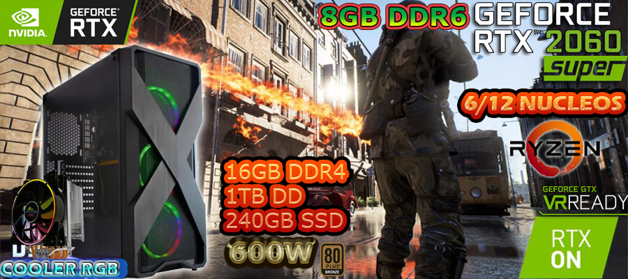 PC Gamer AMD Ryzen 5-2600 6/12 Núcleos NVIDIA RTX-2060 Super